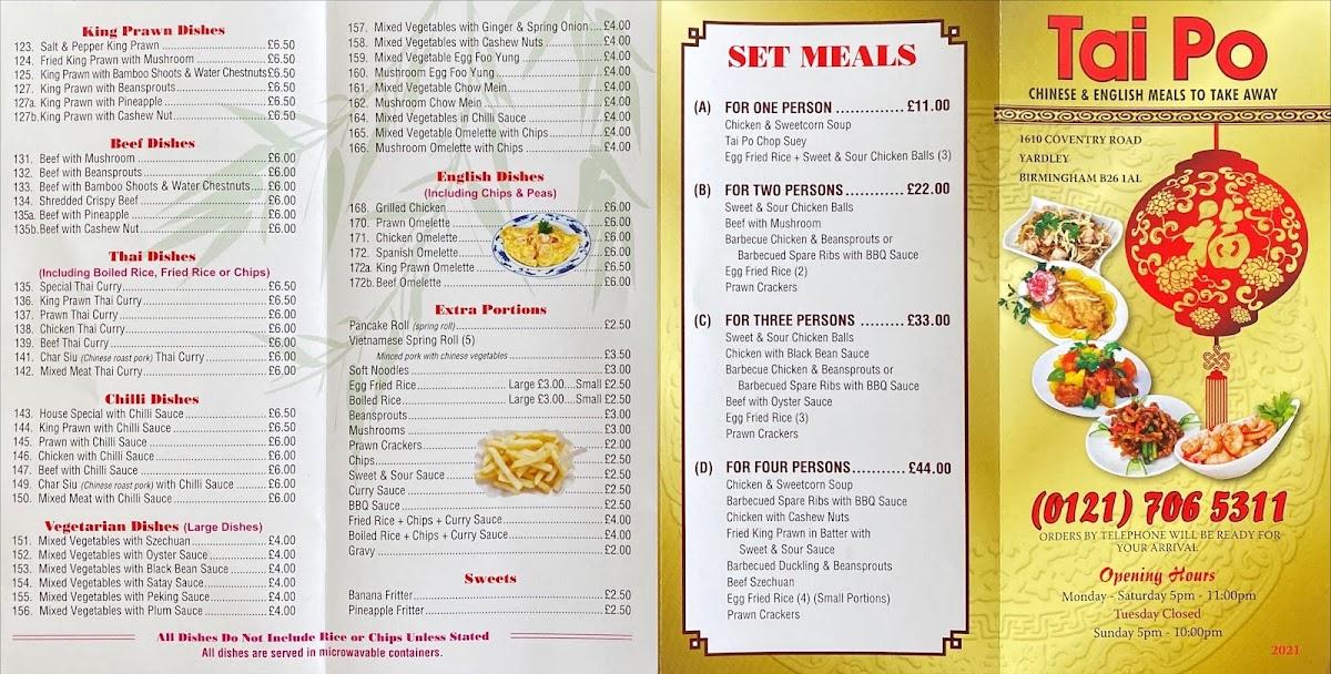 Menu at Tai Po House Chinese Takeaway fast food, Birmingham