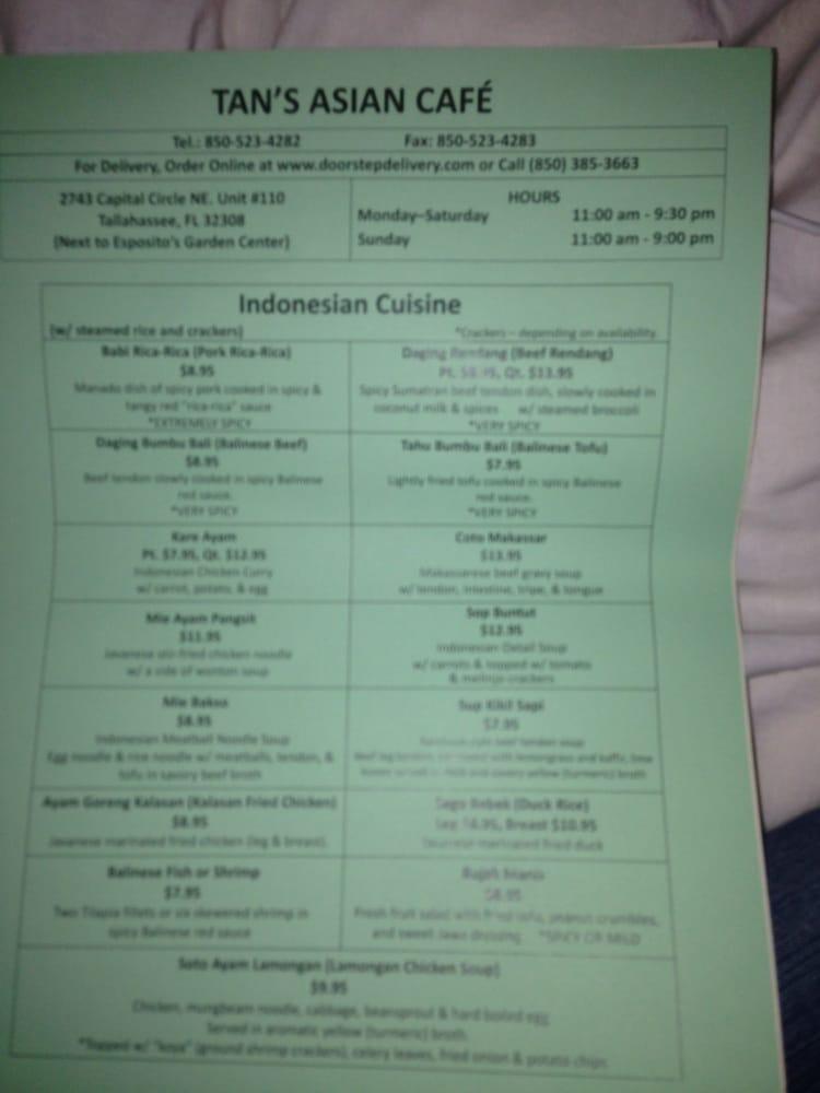 Menu at Tan's Asian Cafe, Tallahassee, Capital Cir NE #110