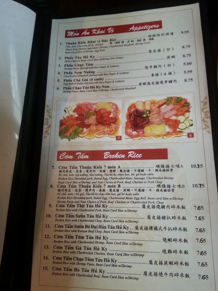 Menu at Com Tam Thuan Kieu restaurant, Garden Grove, Brookhurst St