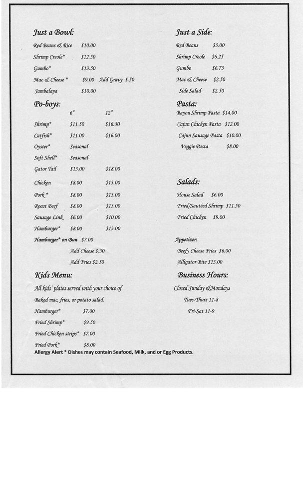 Menu at Dat's Cajun Cafe, Hendersonville