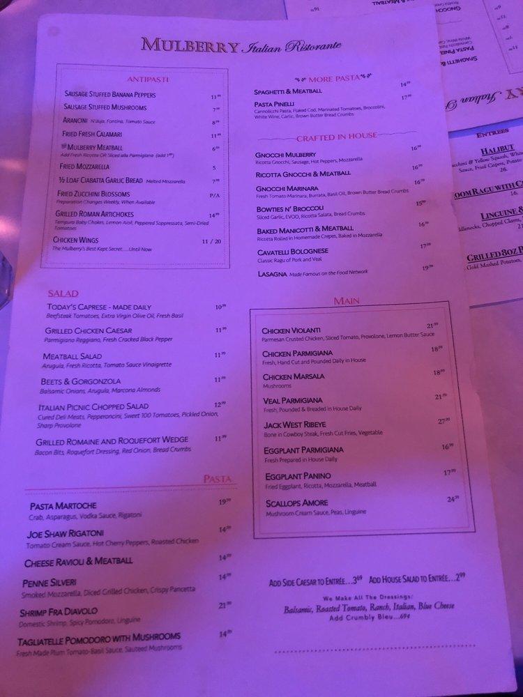 Menu at Mulberry Italian Ristorante pub & bar, Lackawanna