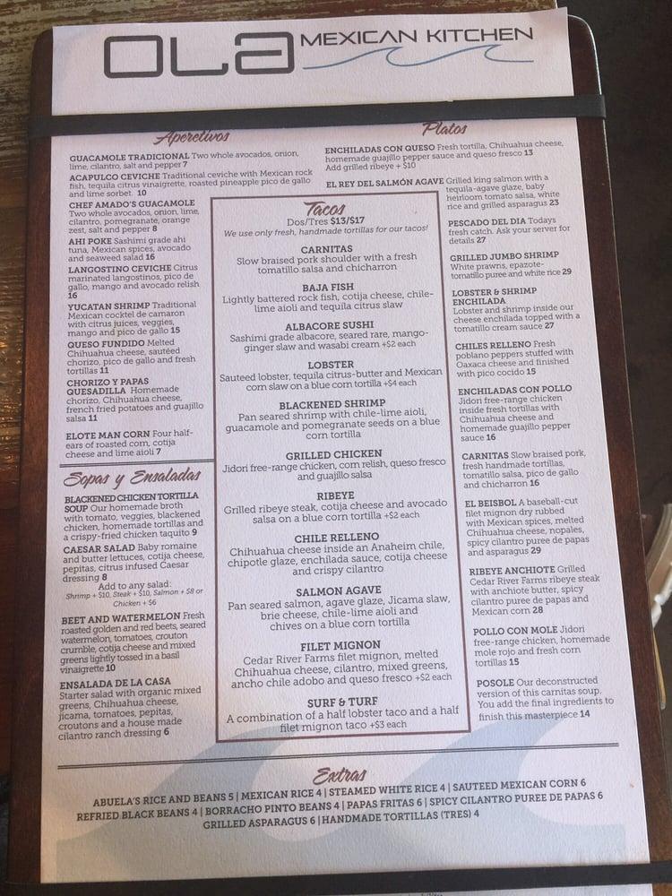 Menu at Ola Mexican Kitchen restaurant, Huntington Beach