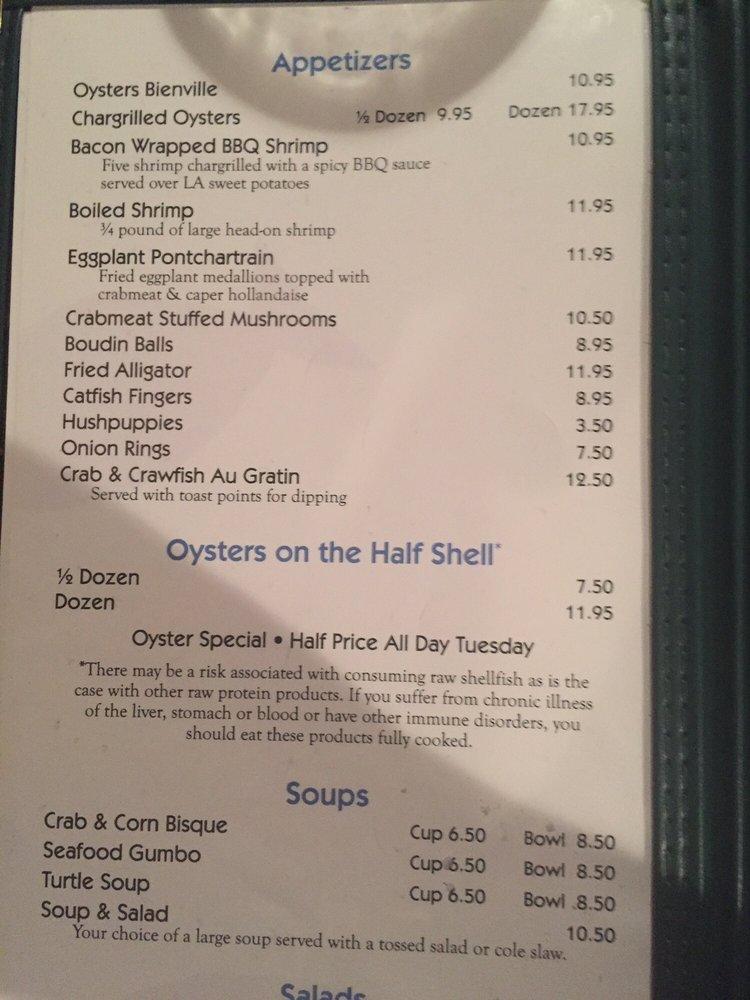 Menu at Parrain's Seafood Restaurant, Baton Rouge