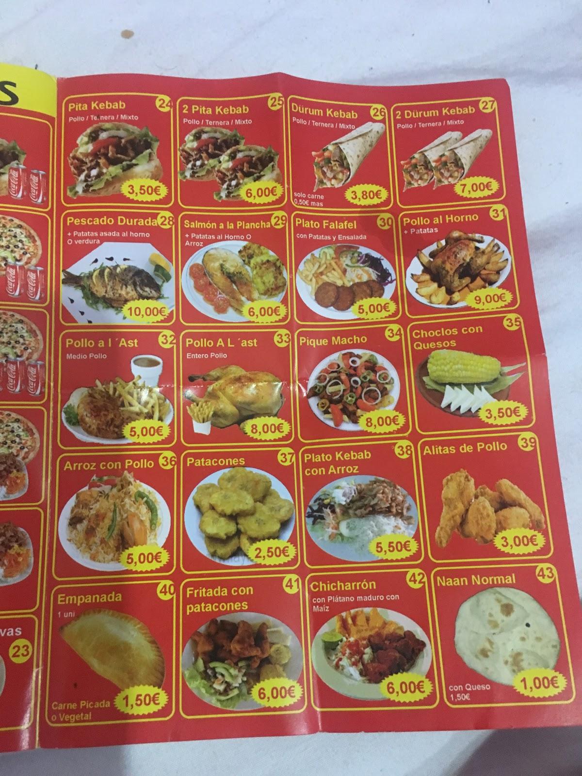Menu at Rostisseria Kebab restaurant, Barcelona