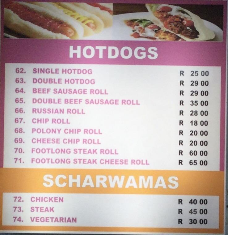 Menu at The Food Planet restaurant, Cape Town, 1 De Kock St