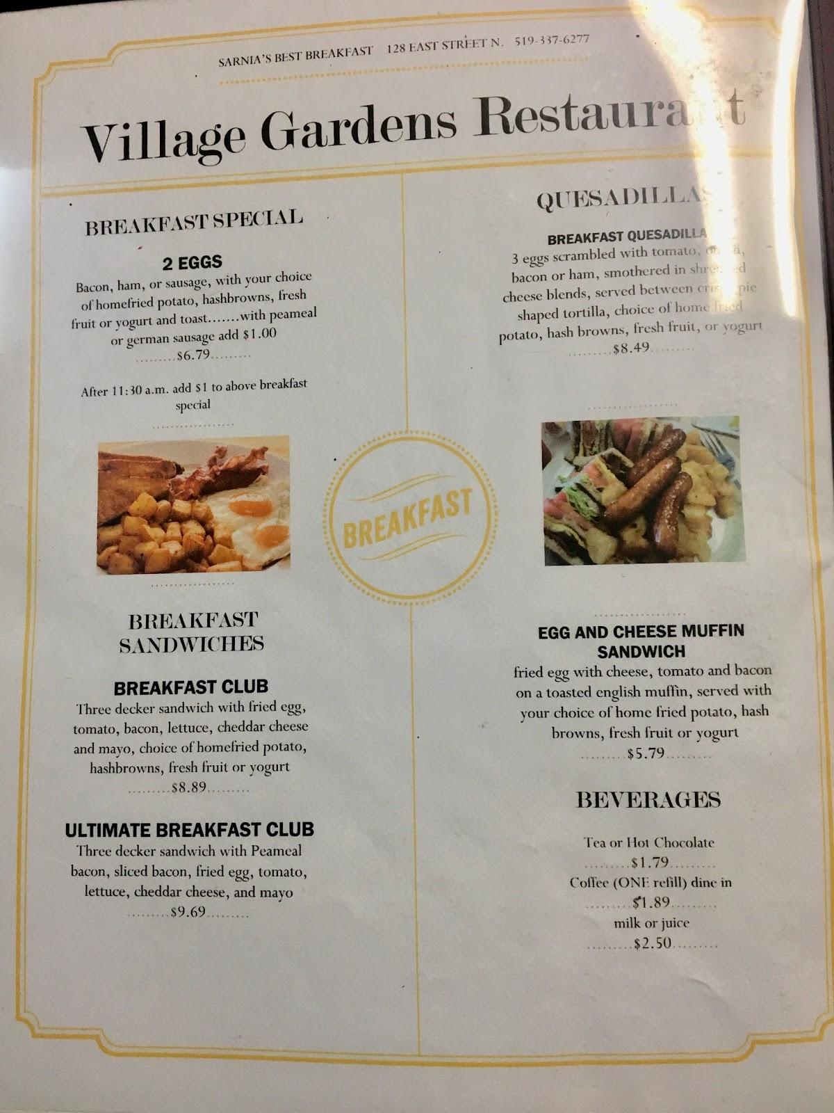 Menu at Village Gardens Family Restaurant, Sarnia