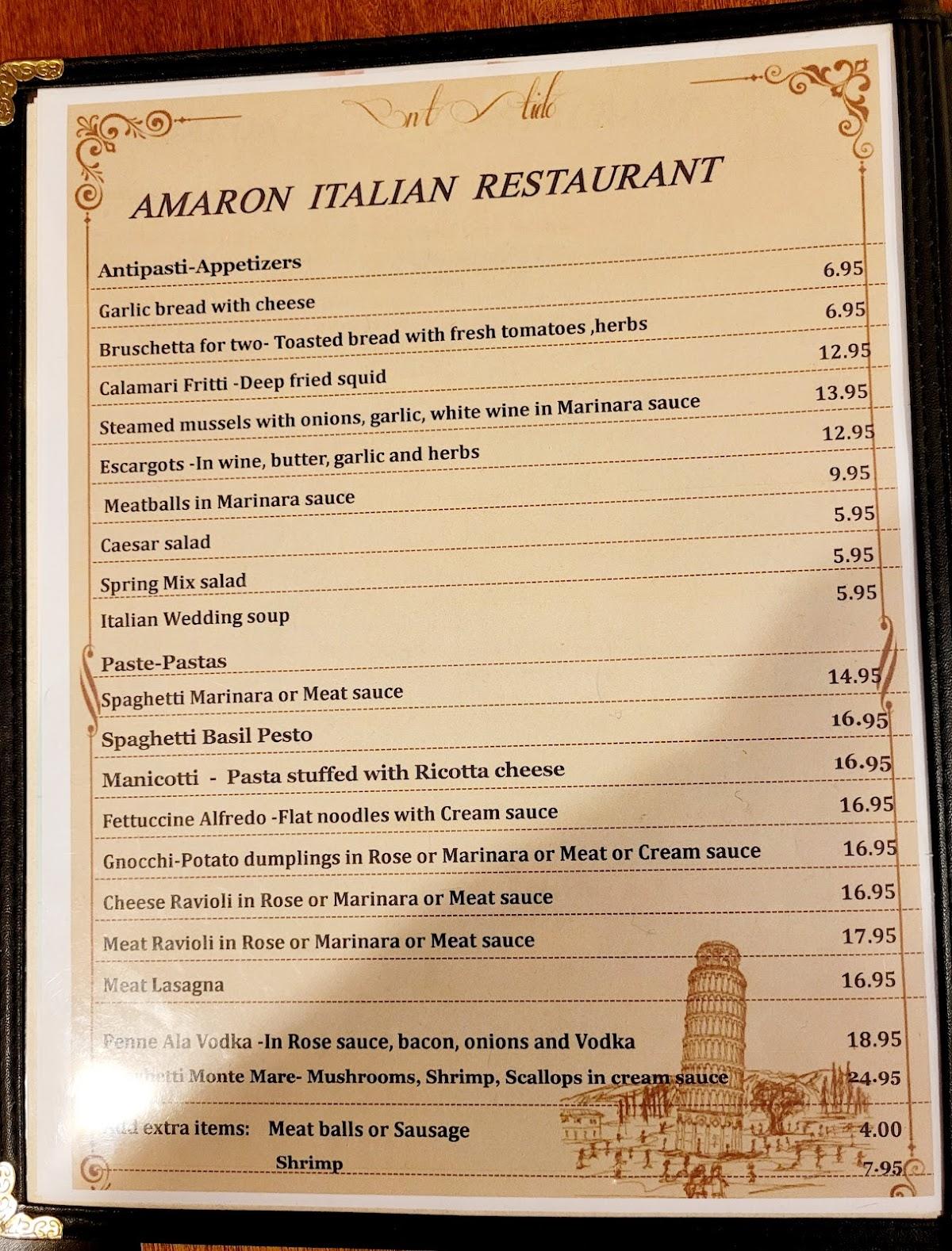 Menu at Amarone Italian Restaurant, Sandusky