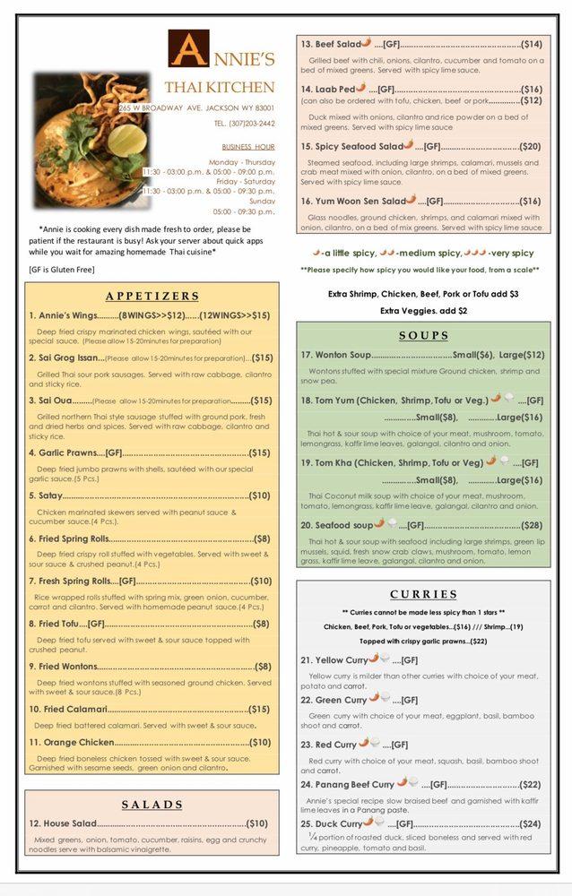 Menu at Annie's Thai Kitchen restaurant, Jackson