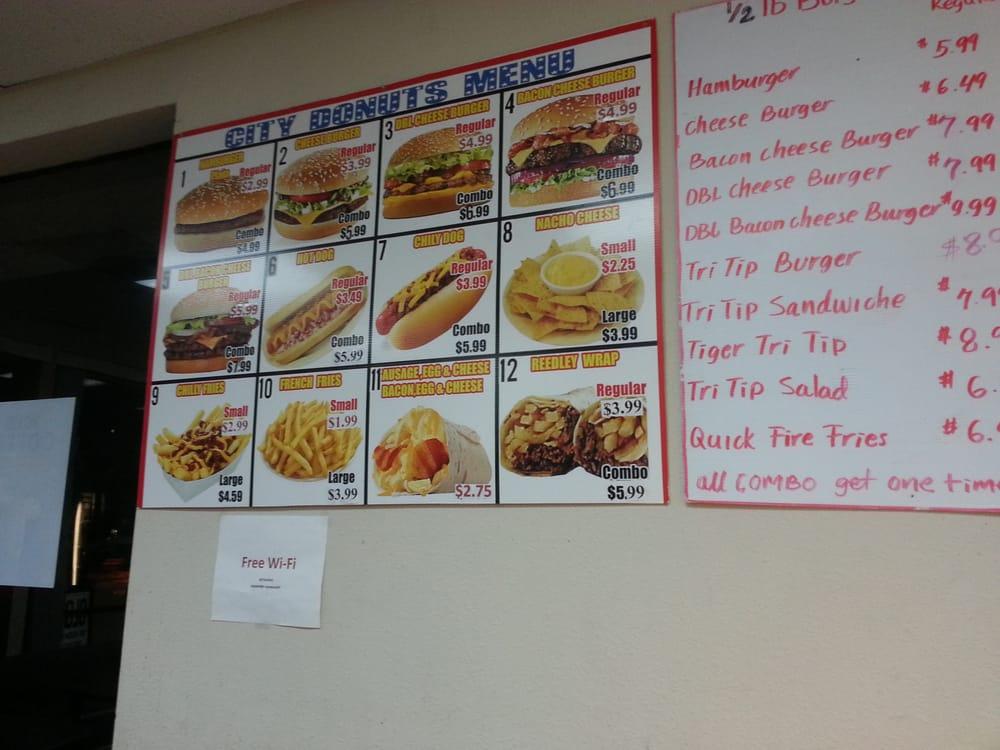 Menu at City Doughnuts restaurant, Reedley