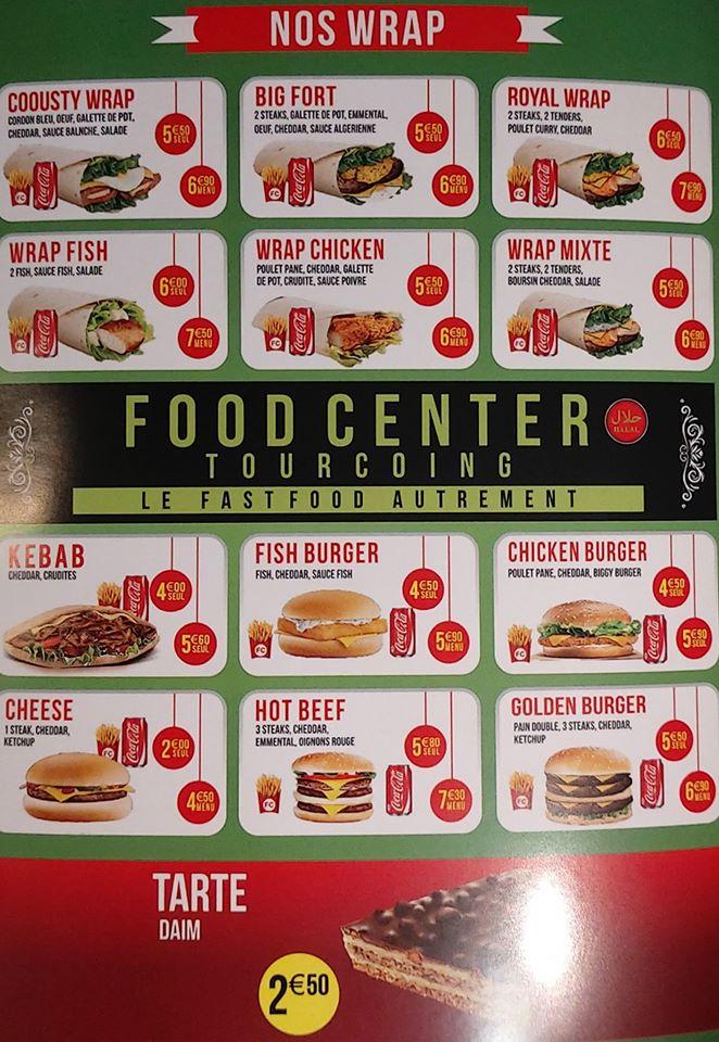 Menu at Food center restaurant, Tourcoing