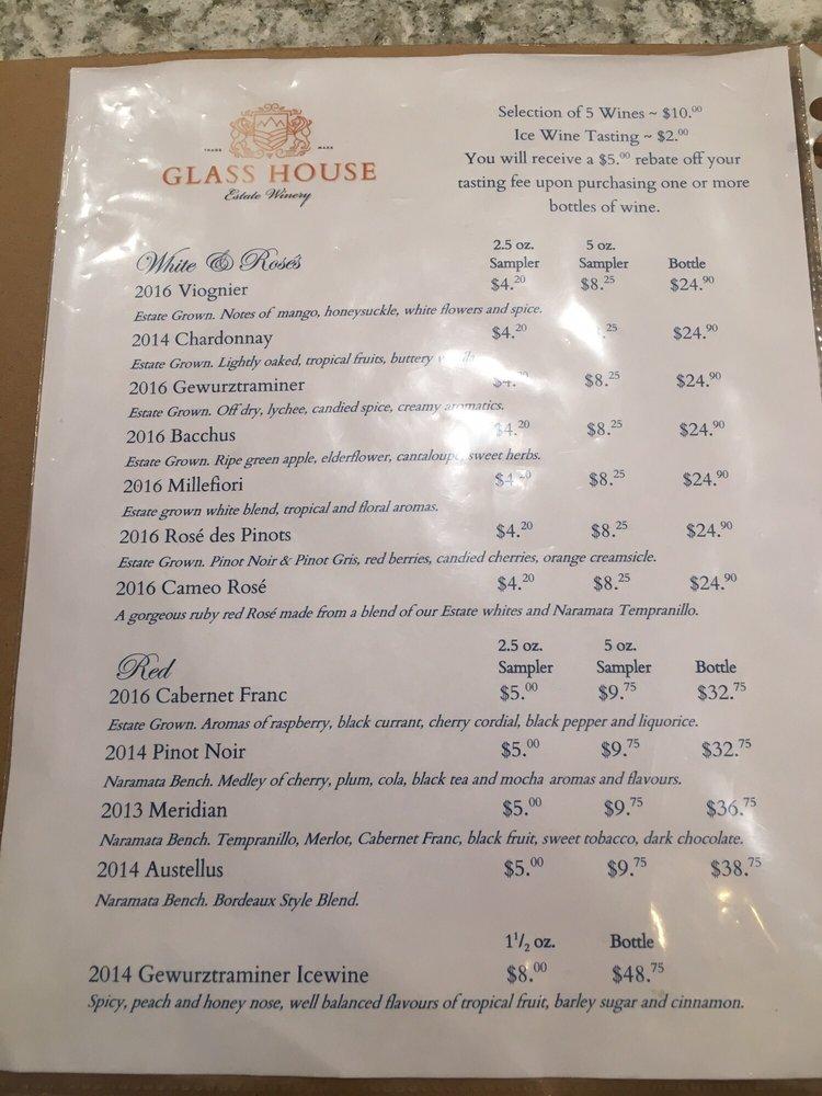 Menu at Glass House Estate Winery restaurant, Langley Township