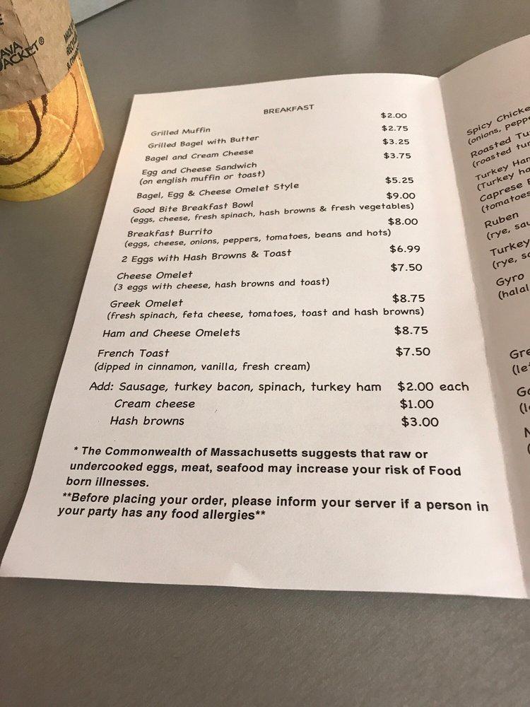 Menu at Good Bite restaurant, Boston