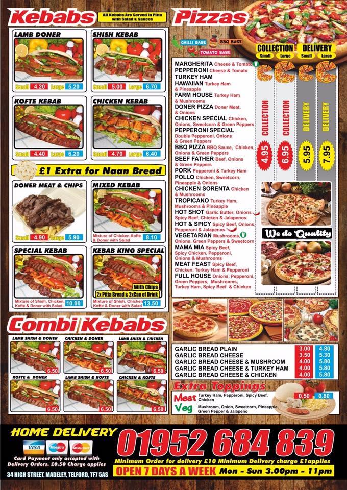 Menu at Kebab King Madeley fast food, Telford