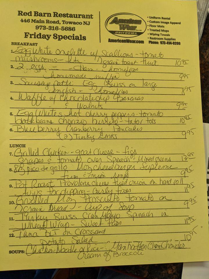 Menu at Red Barn Restaurant, Montville