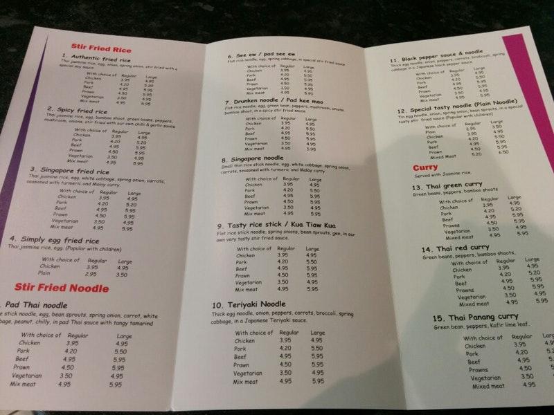 Menu at P&C Thai Taste restaurant, Crewe