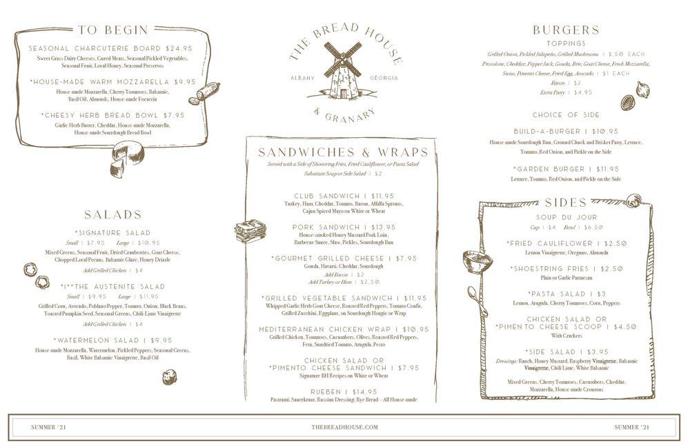 Menu at The Bread House restaurant, Albany