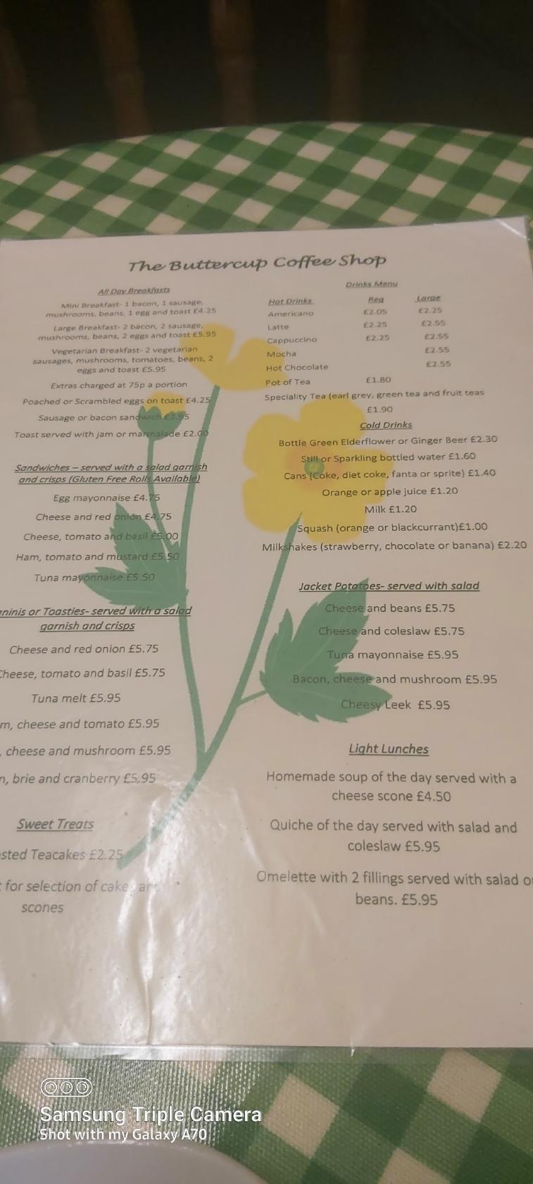 Menu at The Buttercup cafe, Leominster