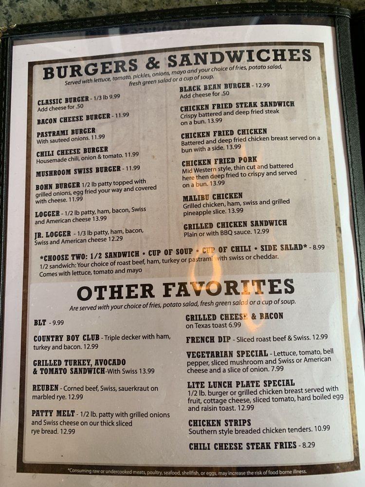 Menu at Country Boy Cafe, Athol