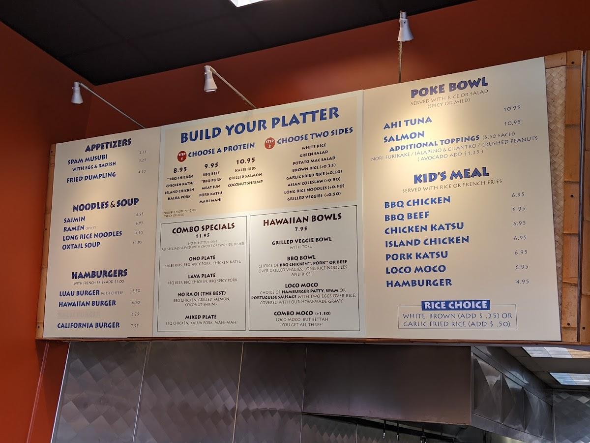 Menu at Da Luau Hawaiian Grill restaurant, Irvine, Jeffrey Rd
