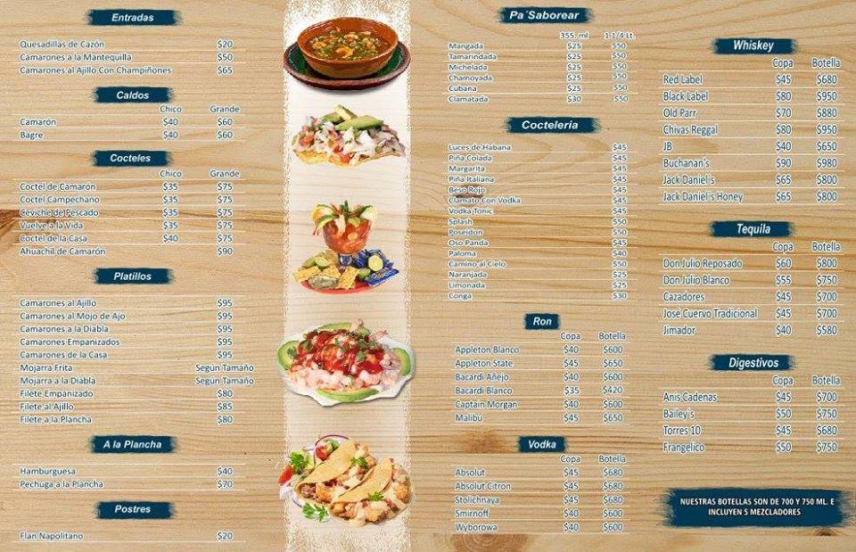 Menu at La Bahia restaurant, Temixco