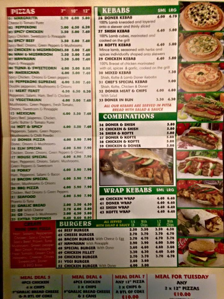 Menu at Elm Kebab & Pizza House pizzeria, Mold