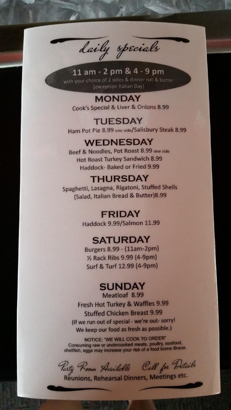Menu at Old Canal Inn pub & bar, Hollidaysburg