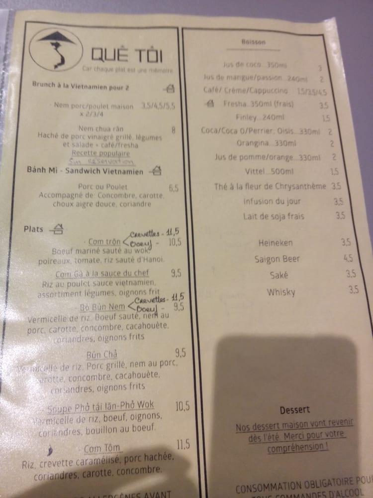 Menu at Que Toi restaurant, Bordeaux
