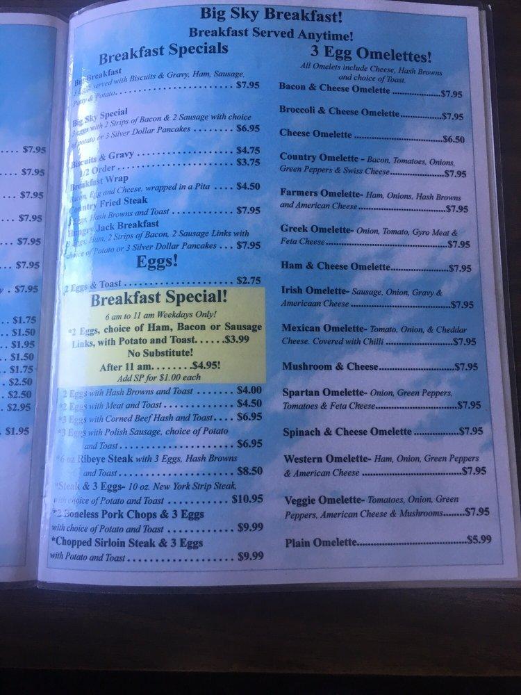 Menu at Big Sky Diner restaurant, Ypsilanti