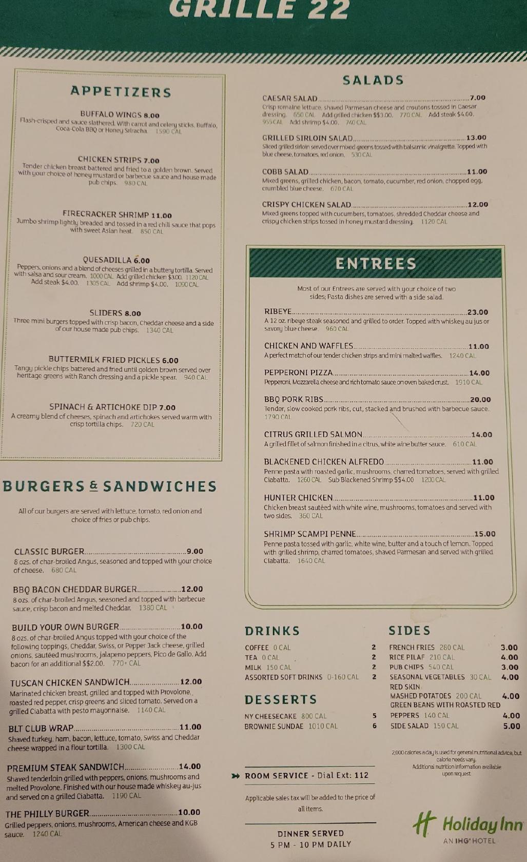 Menu at Grille 22 restaurant, Guin