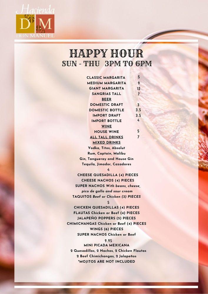 Menu at Hacienda Don Manuel restaurant, Brookfield