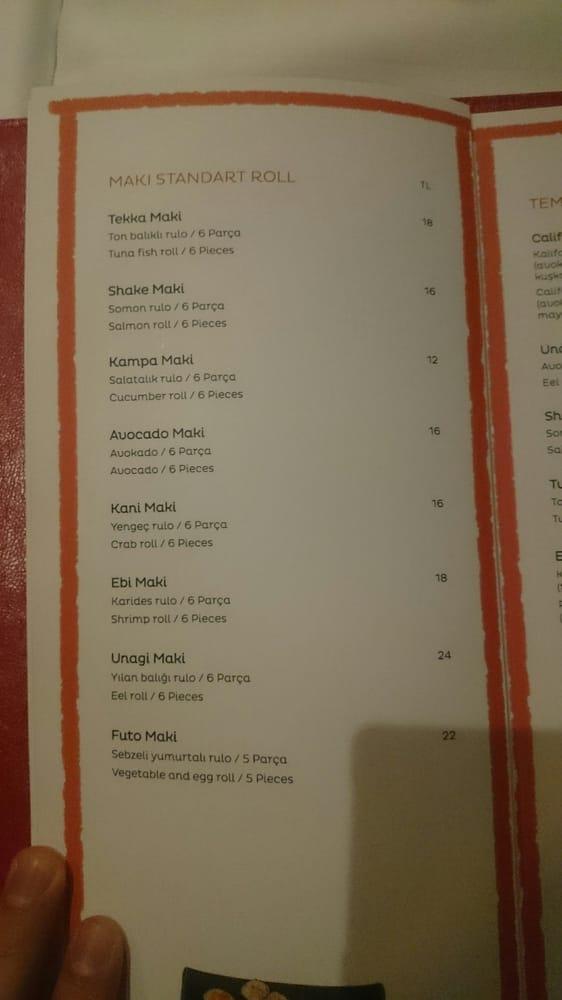 Menu at IZAKA TERRACE, Istanbul