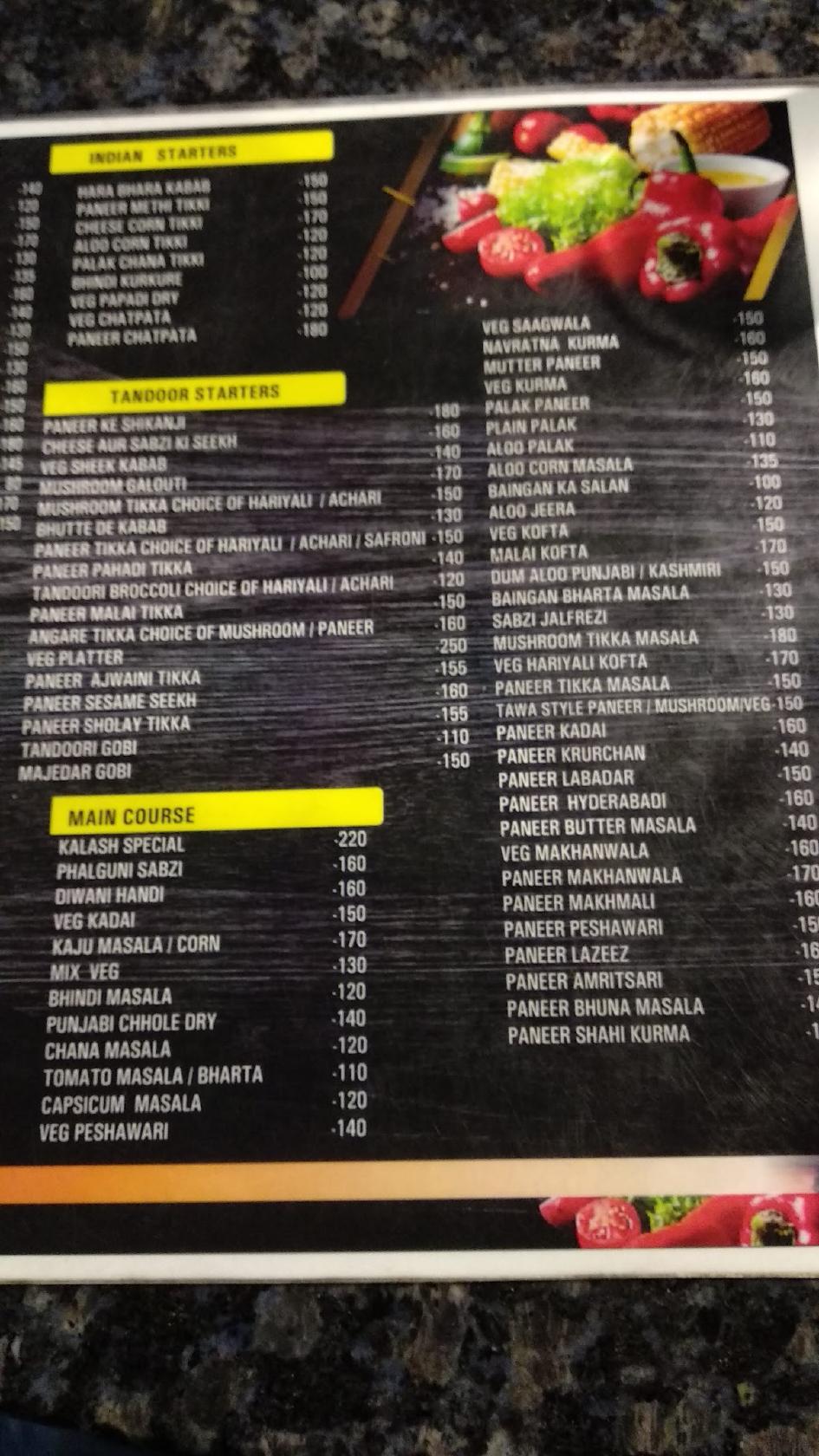 Menu at Kalash Veg Restaurant, Mangaluru