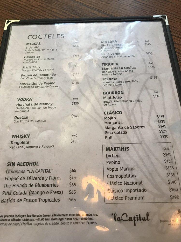 Menu at La Capital restaurant, Ciudad López Mateos, Av Nuevo León 137