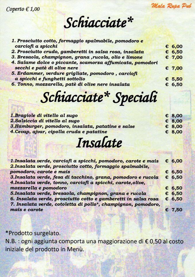 Menu da Mala Rupa Pub, Putignano