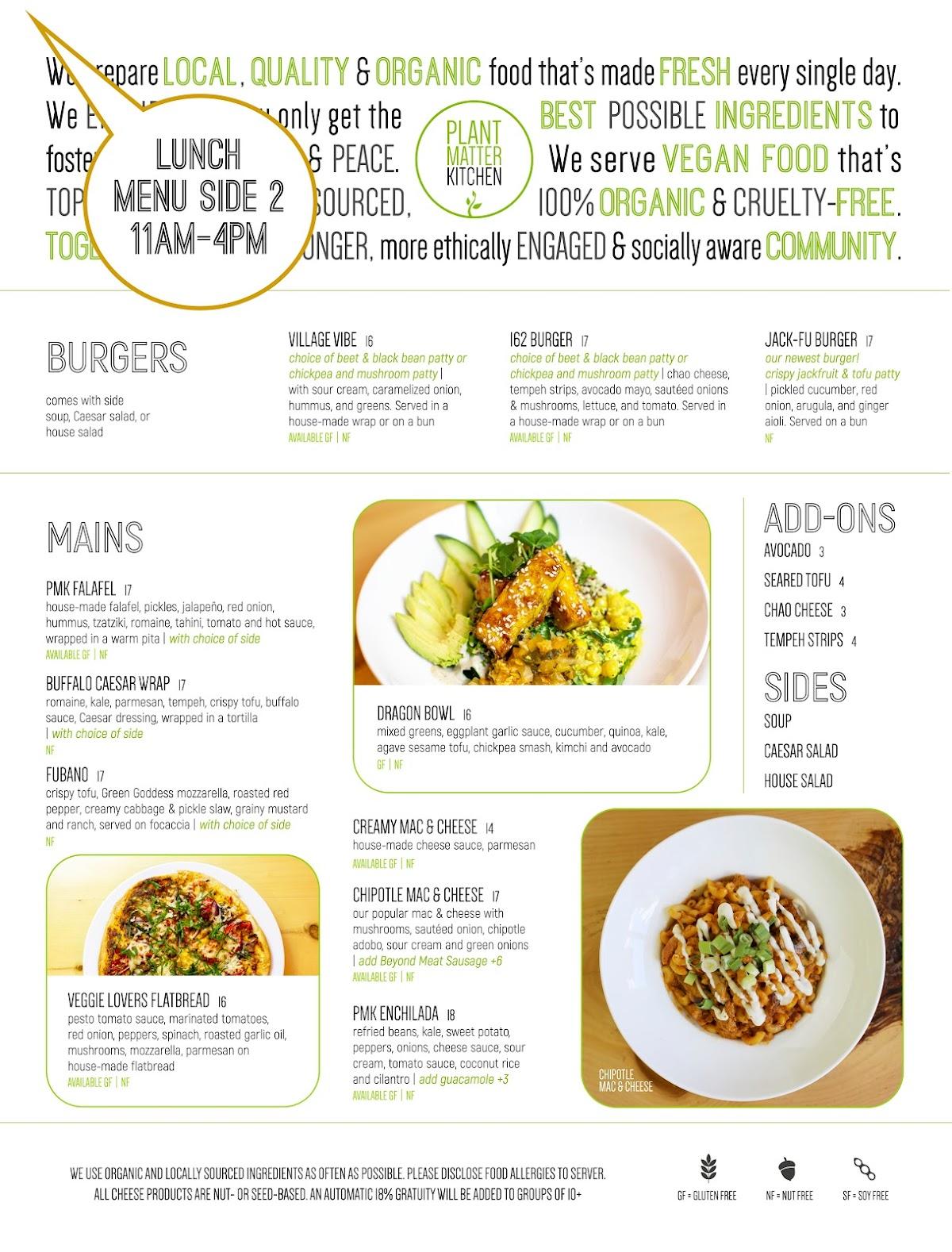 Menu at Plant Matter Kitchen restaurant, London