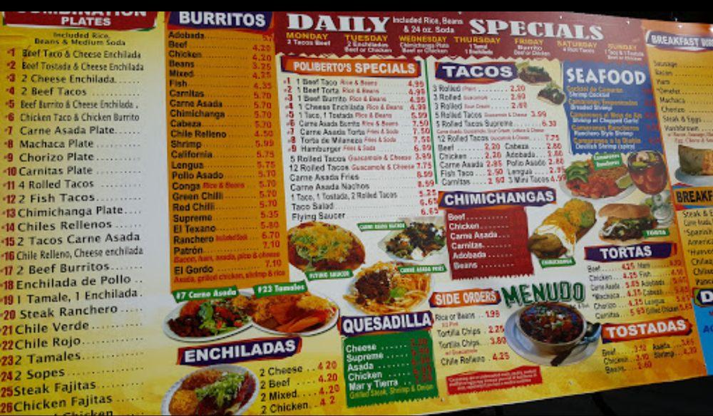 Menu at Polibertos restaurant, Lubbock