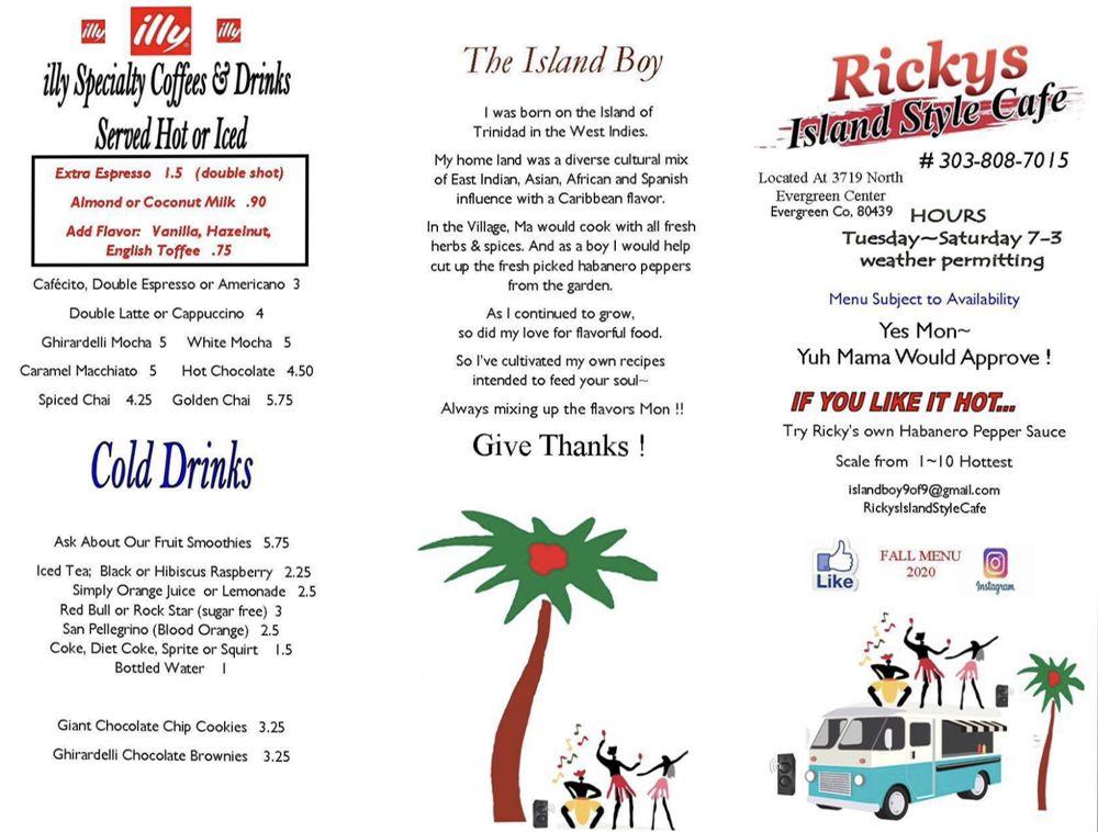 Menu at Rickys Island Style Cafe, Evergreen