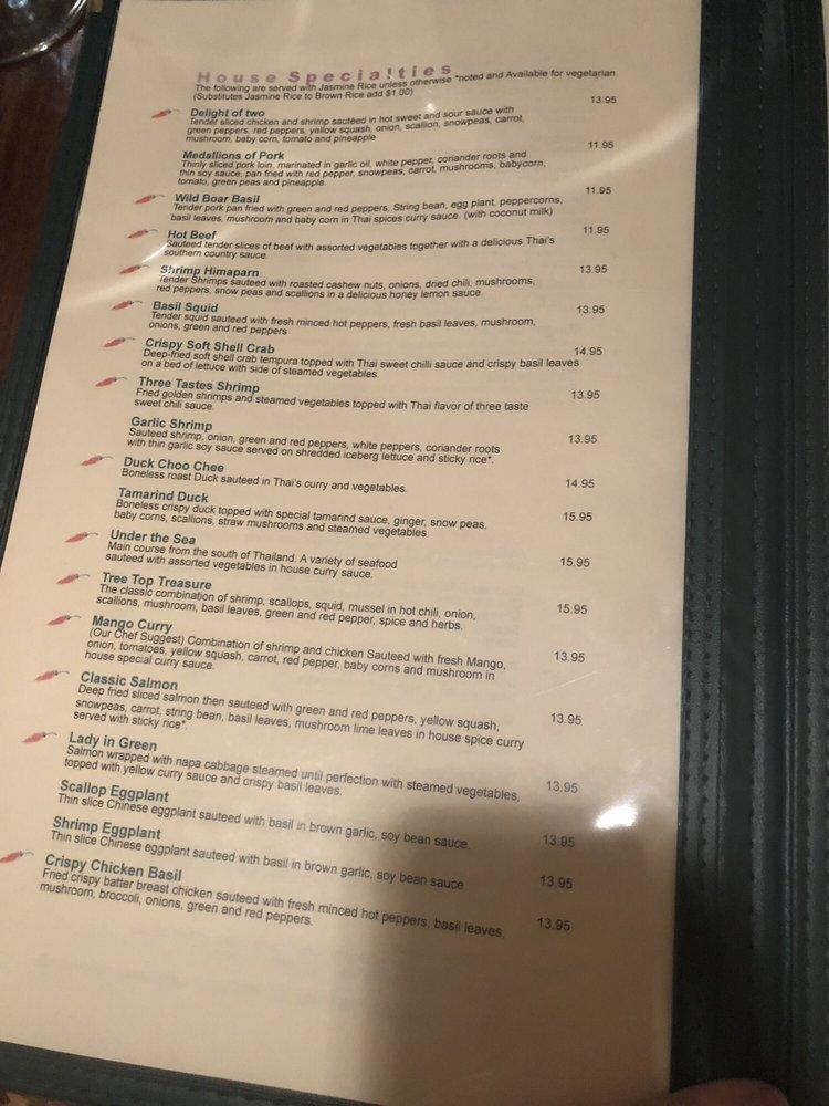 Carta del restaurante Tree Top, Waltham