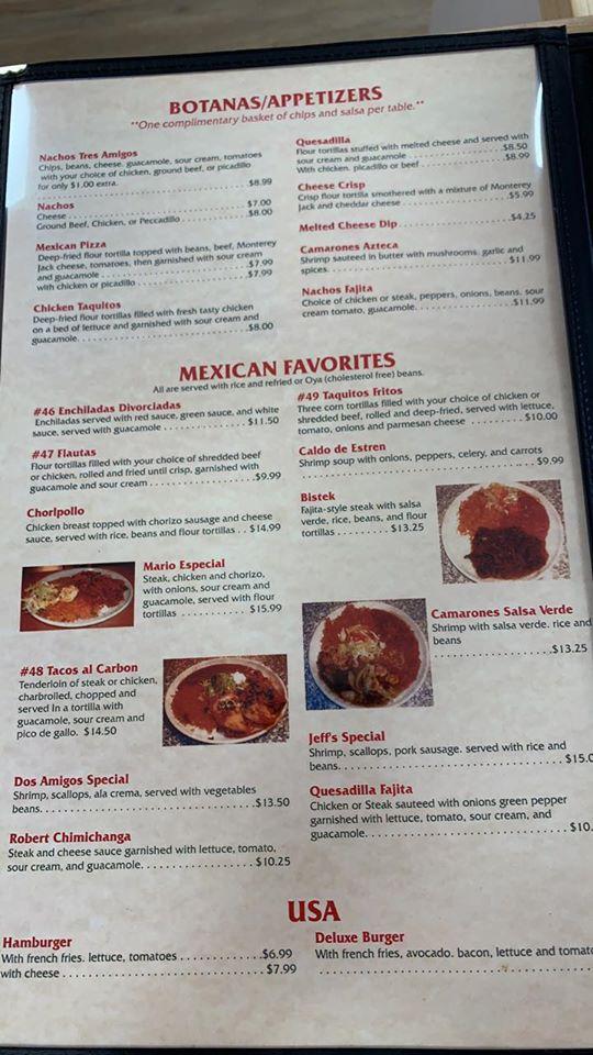 Menu at Tres Amigos restaurant, Osage