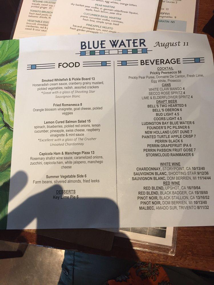 Menu at Blue Water restaurant, Grand Rapids