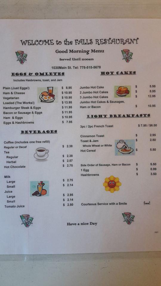 Menu at Falls Restaurant, Canada