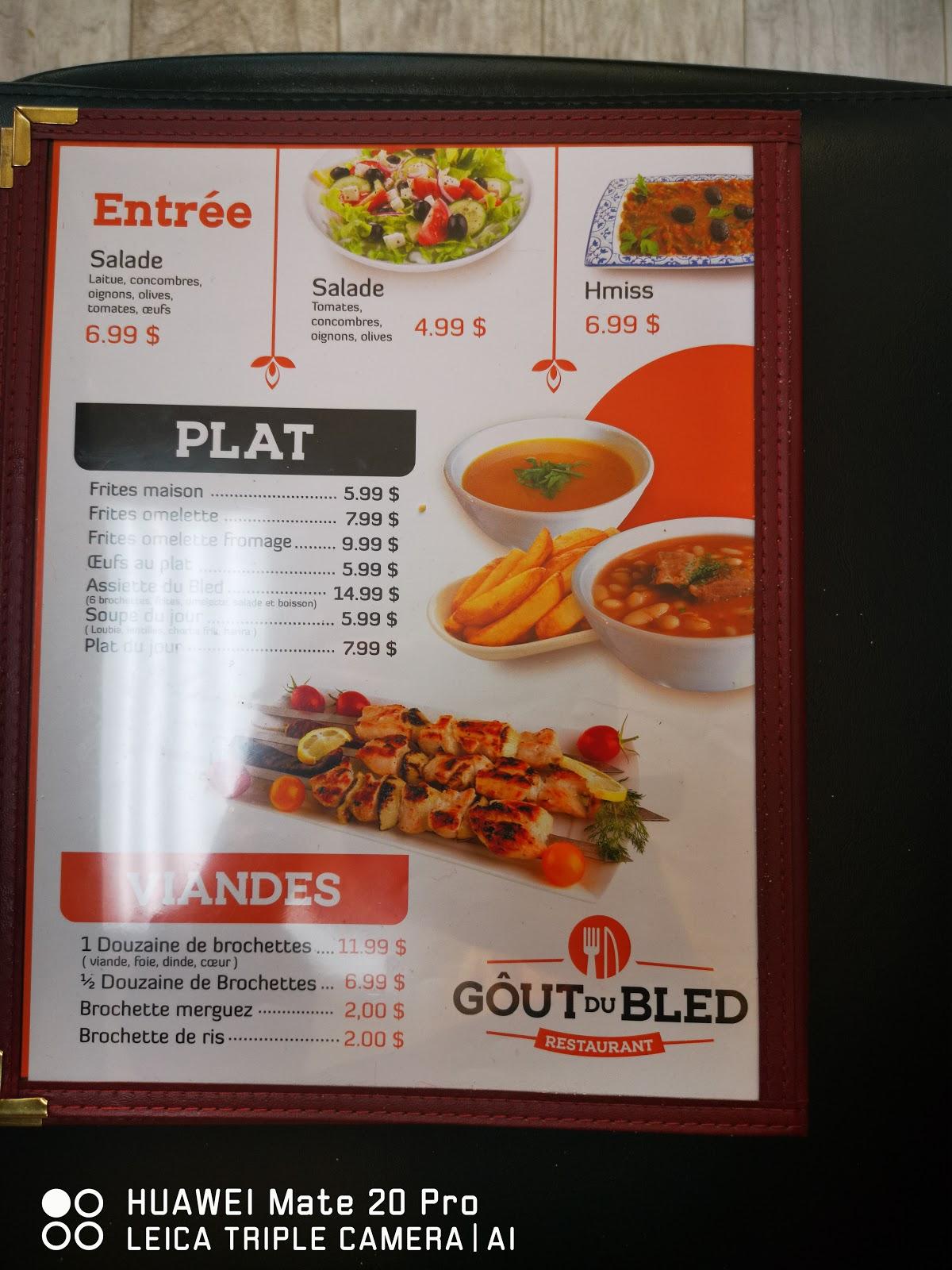 Menu at Restaurant le goût du bled, Montreal