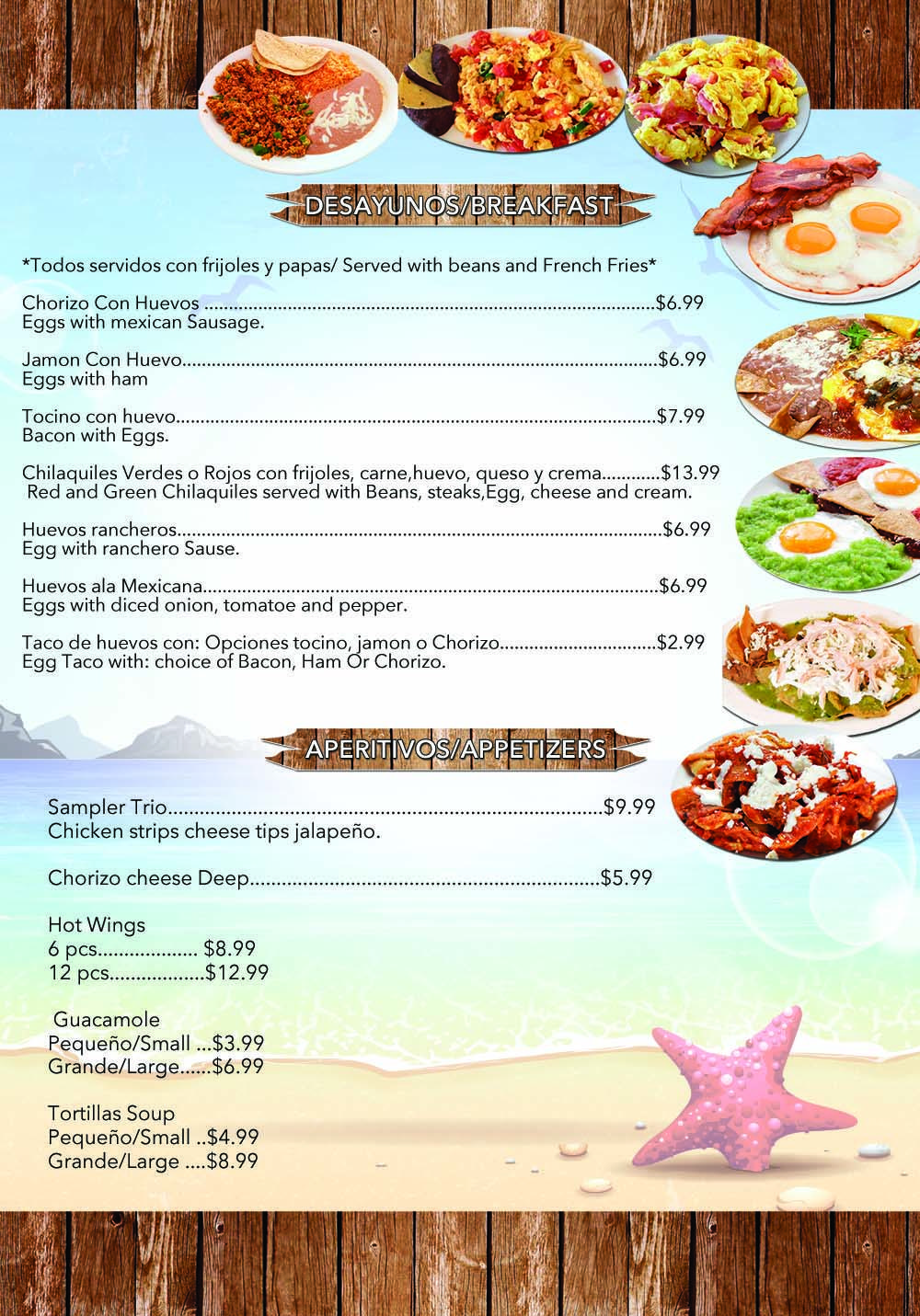 Menu at Villa del Mar restaurant, Baton Rouge