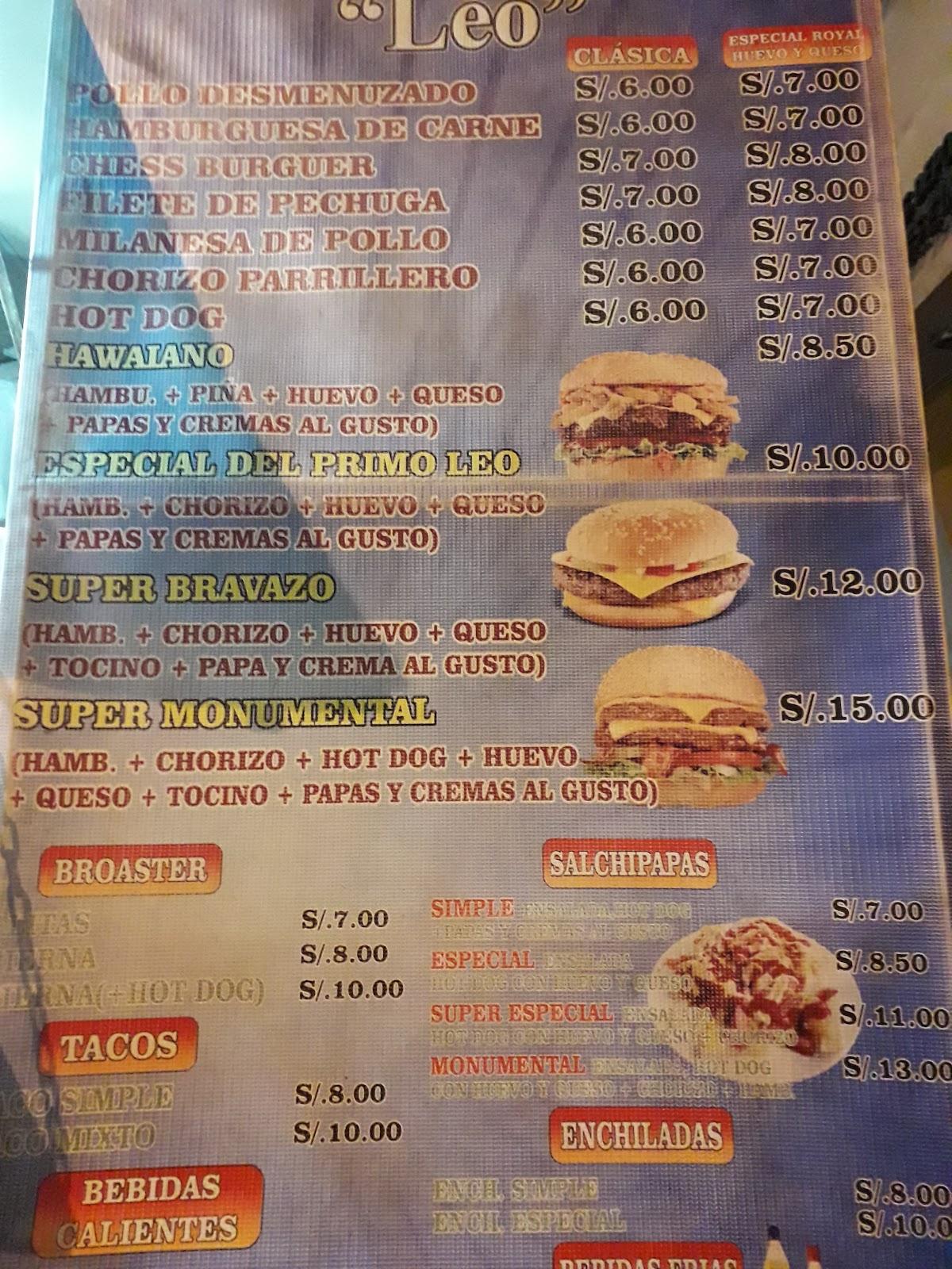 Menu at Food Truck Leo restaurant, Pueblo Libre