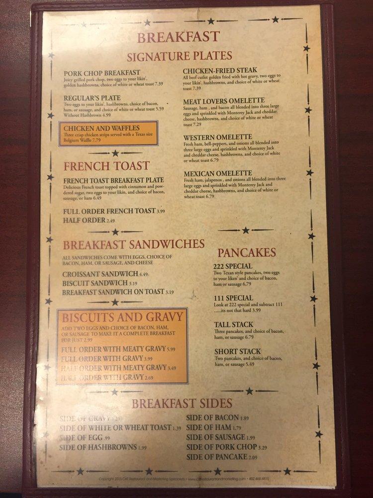 Menu at George's Cafe - 4th St., Lubbock, 4th St