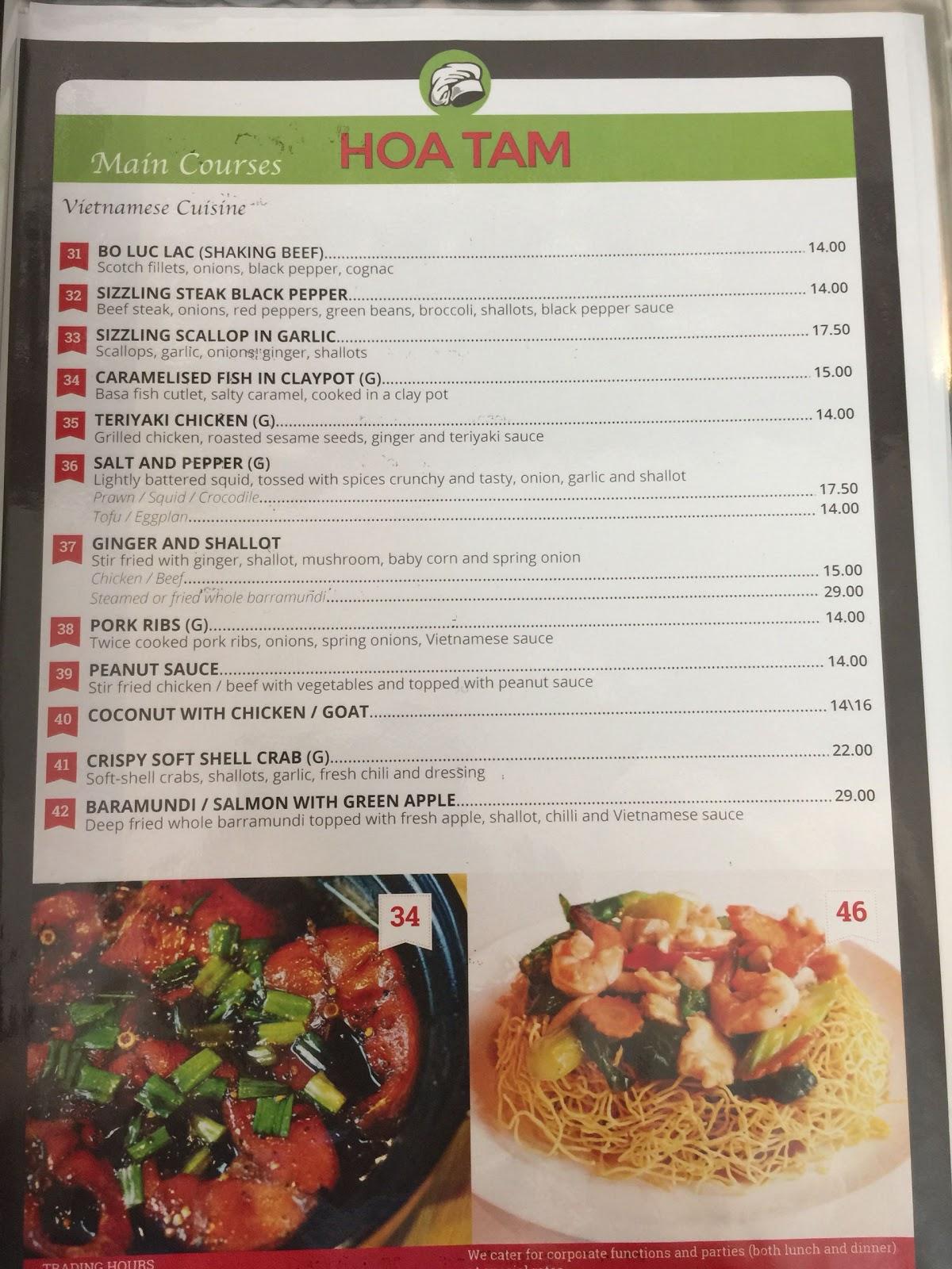 Menu at Hoa Tam restaurant, Gilles Plains