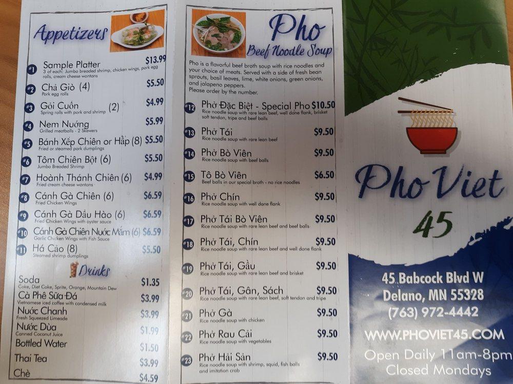 Menu at Pho Viet 45 restaurant, Delano