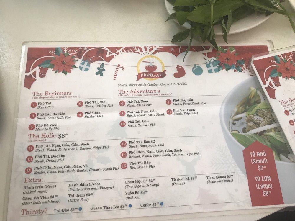 Menu at Phởholic restaurant, Westminster, Bushard St