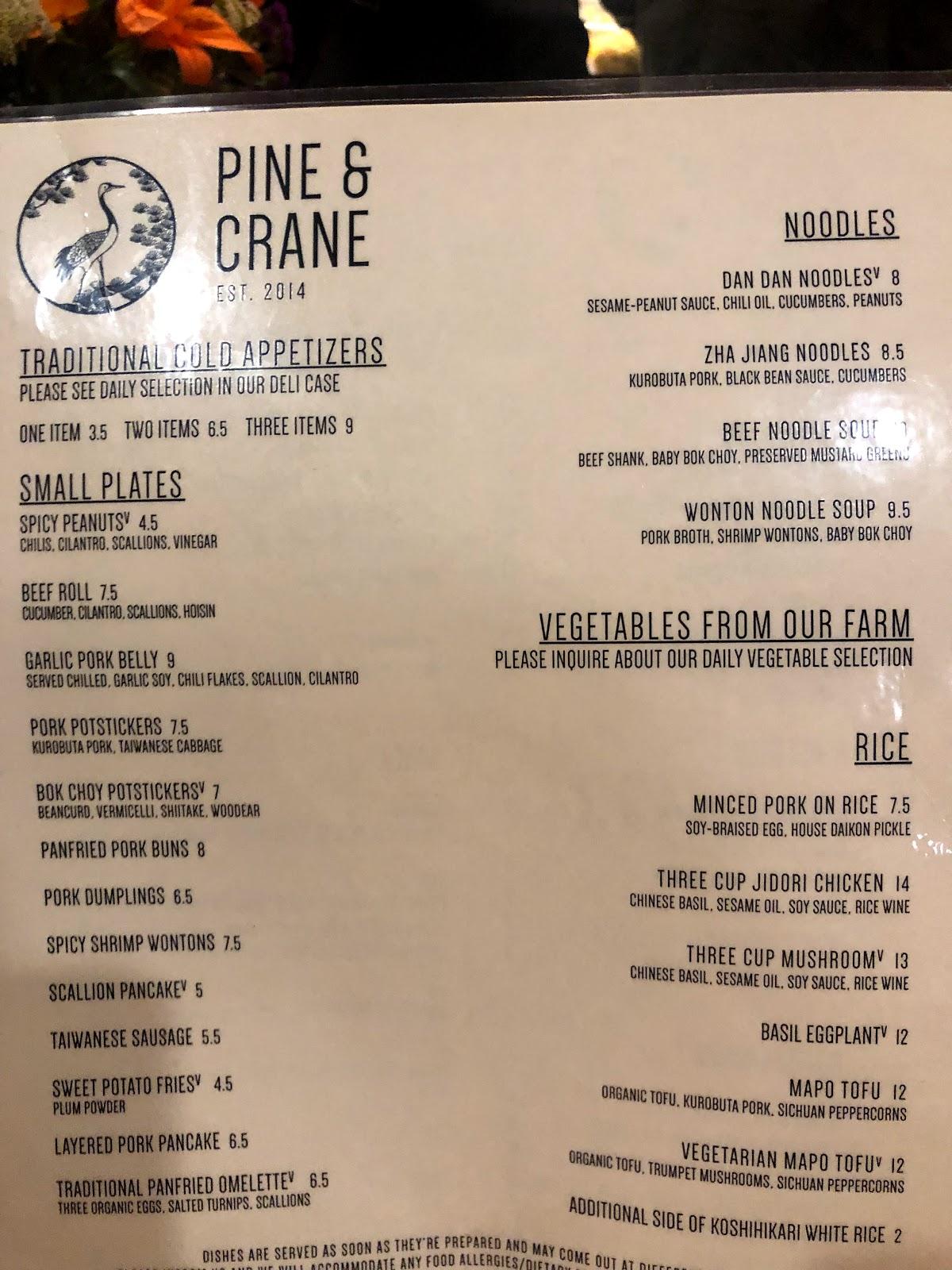 Menu at Pine and Crane Silverlake restaurant, Los Angeles, Griffith ...
