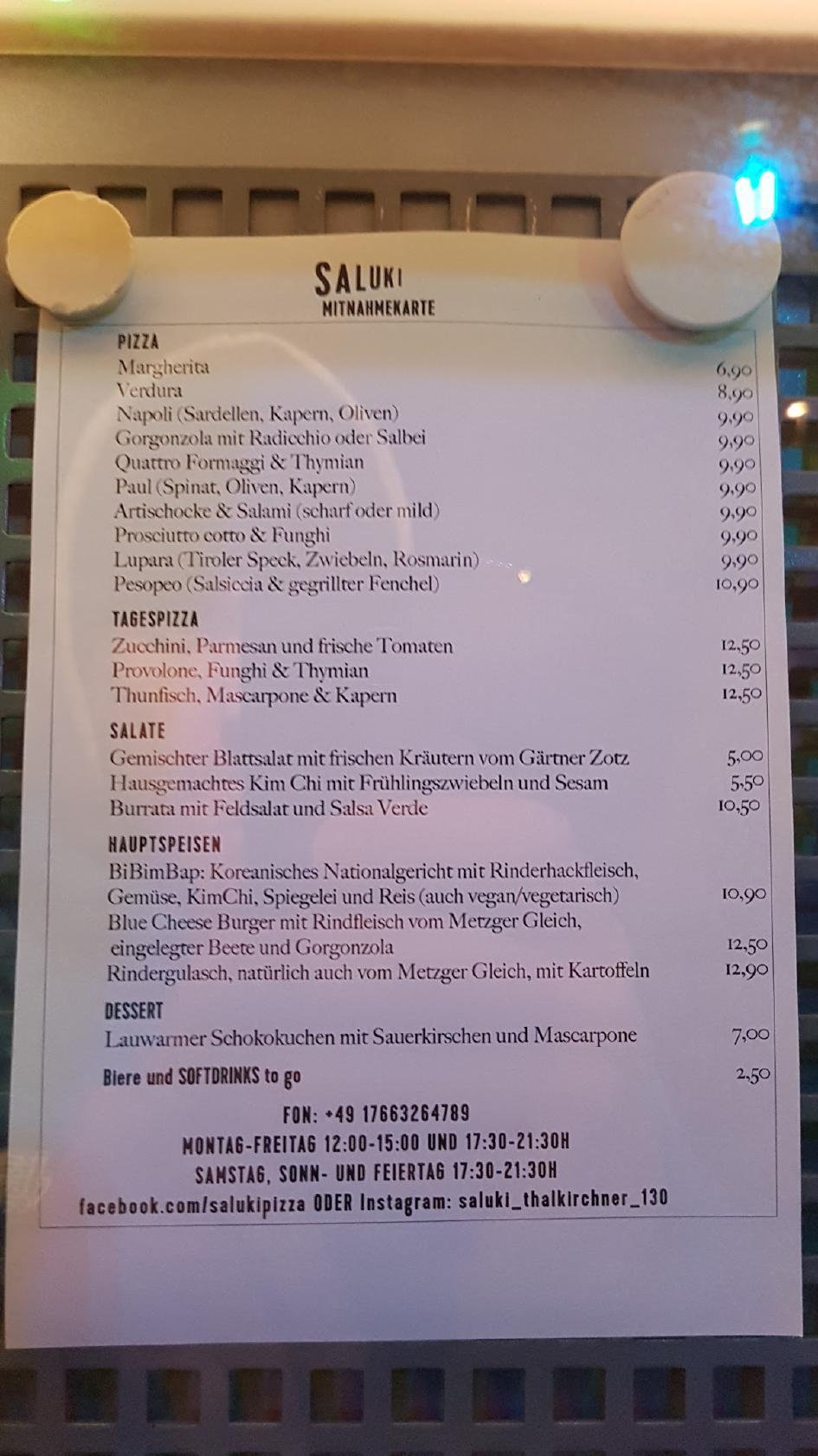 Speisekarte von Saluki pizza, München